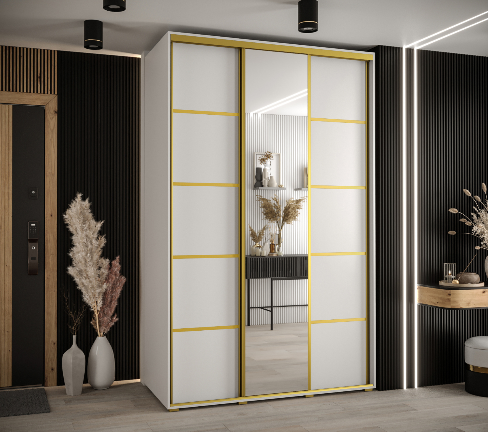 Šatníková skriňa ASIRI 5 - 160/45 cm, biela / zlatá