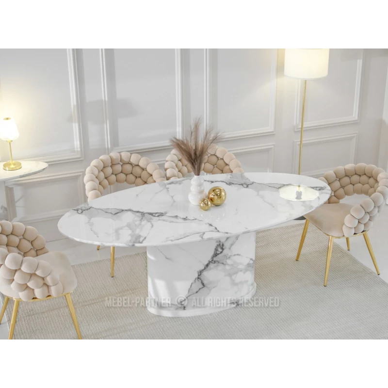 Dizajnový oválny jedálenský stôl 200x100 GERSON - biely mramor